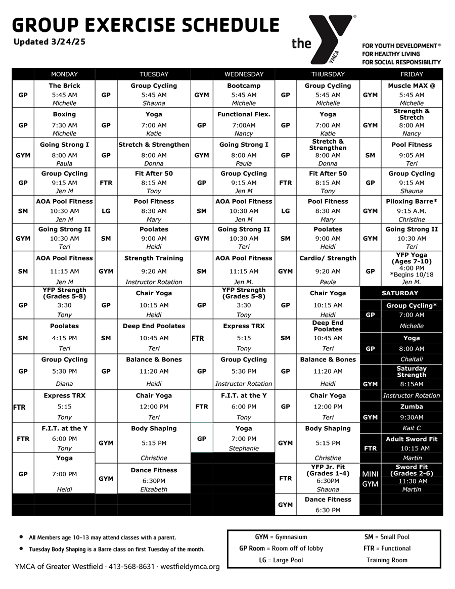 SCHEDULES | YMCA of Greater Westfield